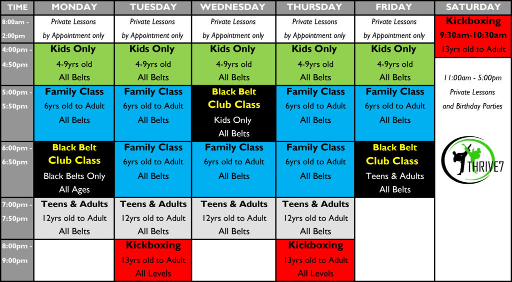 Schedule | Welcome to Thrive7 Martial Arts!